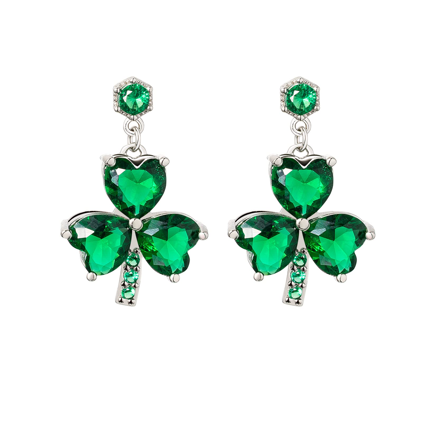 Famdecor Shamrock Earrings Studs St Patricks Day Earrings for Women Rhinestone Green Heart Leaf Earring for Women St Patricks Day Decor