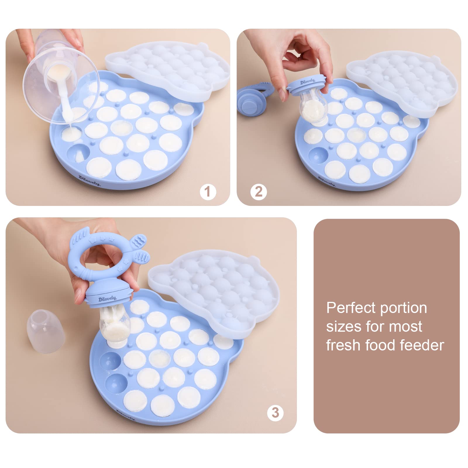 Frozen Breastmilk Cube Mold,100% Food Grade Silicone Ice Cube Tray with Lid,BPA Free Safe for Baby Toddler Kid, Extra Fixture Points Lid and Easy Release Tab Blue - Dilovely