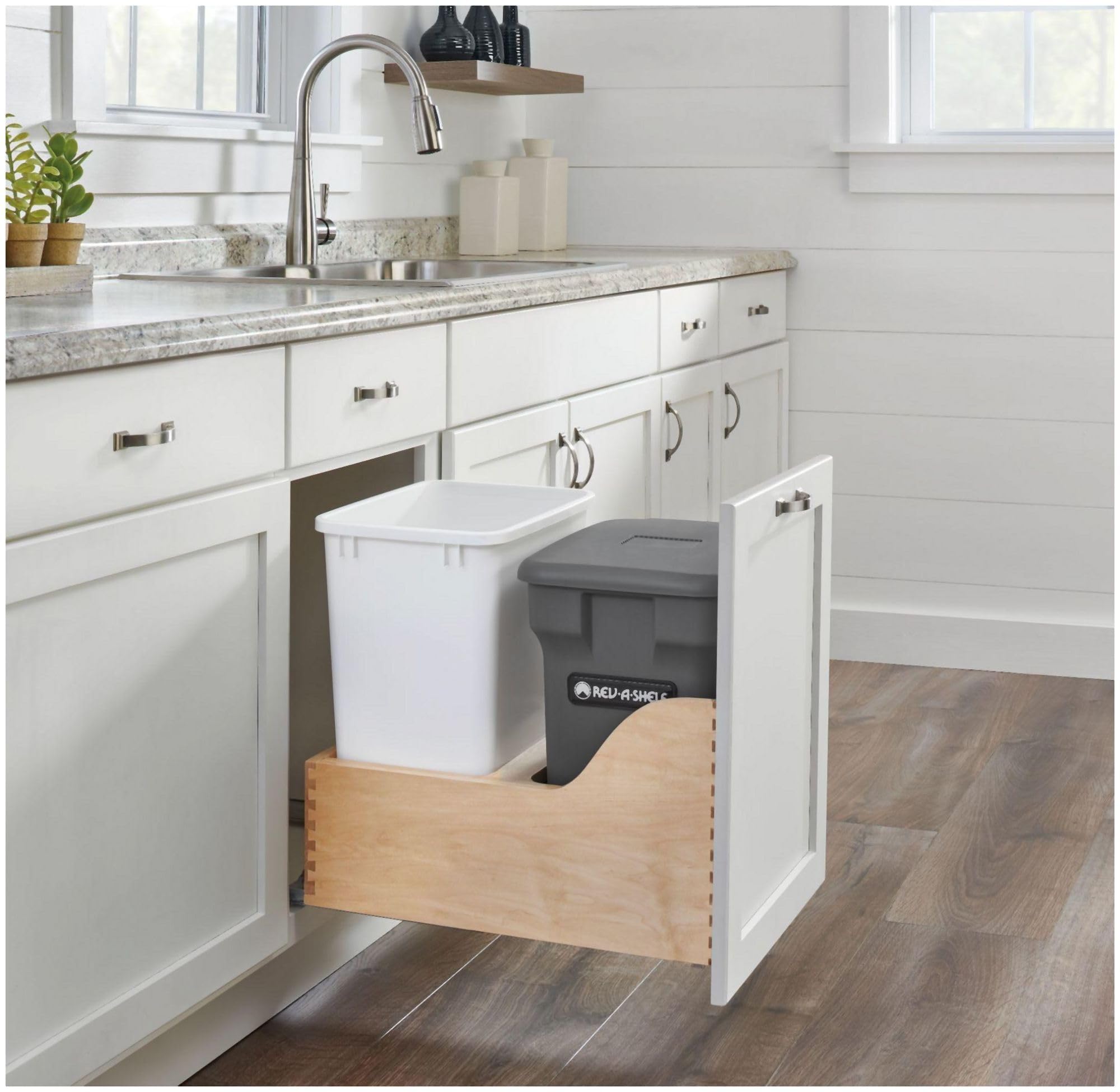 Rev-A-Shelf 4WCSC-1835CKGR-2/35 Qrt Soft-Close Full-Extension Pull-Out Waste Container w/Odor Reducing Green Compost Bin