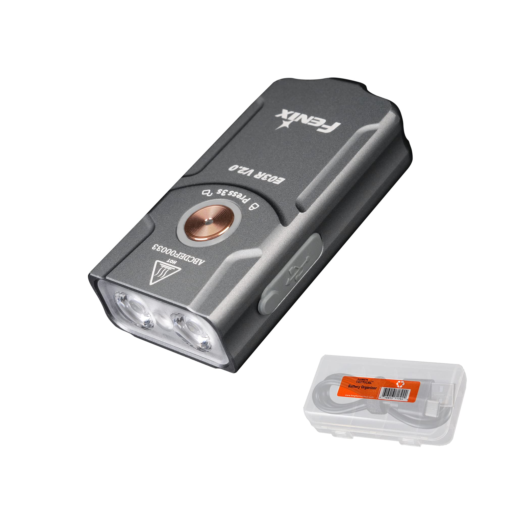 Fenix E03R v2.0 Keychain Flashlight, Grey, 500 Lumen Bright USB-C Rechargeable EDC with Red LED and Lumentac Organizer (Grey)