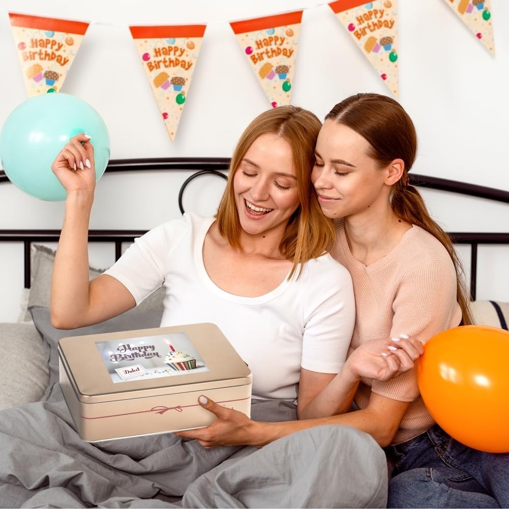 Dulcet Gift Baskets Happy Birthday Deluxe Bakery Gift Box, Includes Fresh Baked Raspberry and Old Fashioned Crumb Cake with Candles and Balloons, Ideal Present for Men Women Family Friends or Teens.