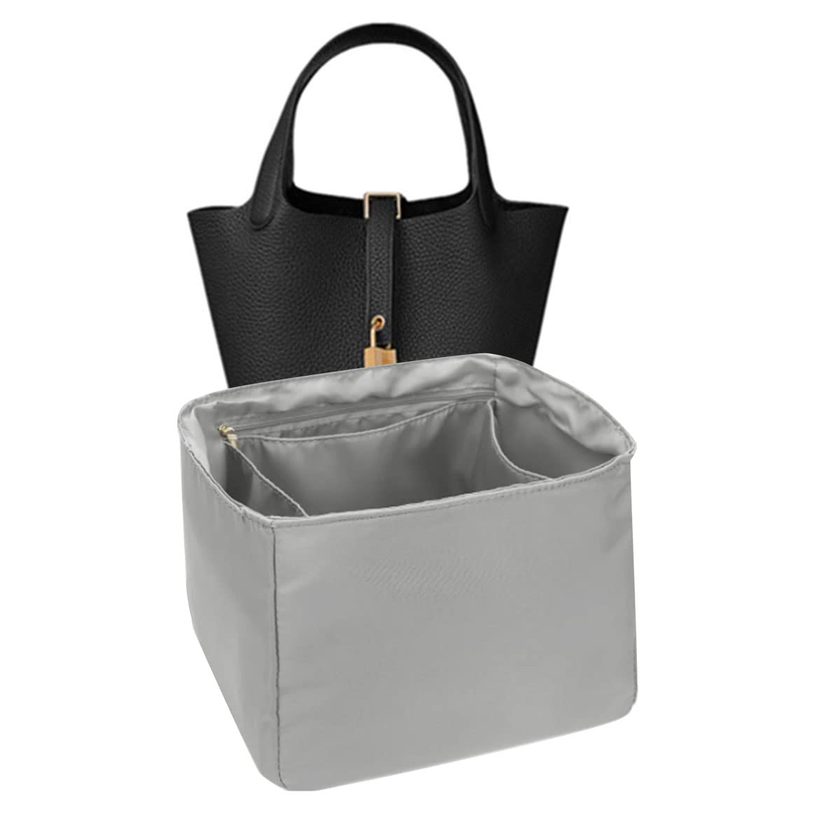 Lckaey Purse Silky Organizer insert for picotin 22 organizer 1098Nylon grey-M