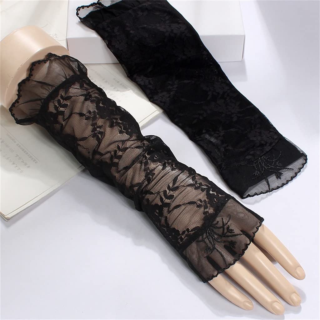 Gloves Women's Thin Driving Arm Guard Sleeves Fingerless Summer Sunshade Arm Sleeves Half Lace Long (Color : B, Size : One Size)