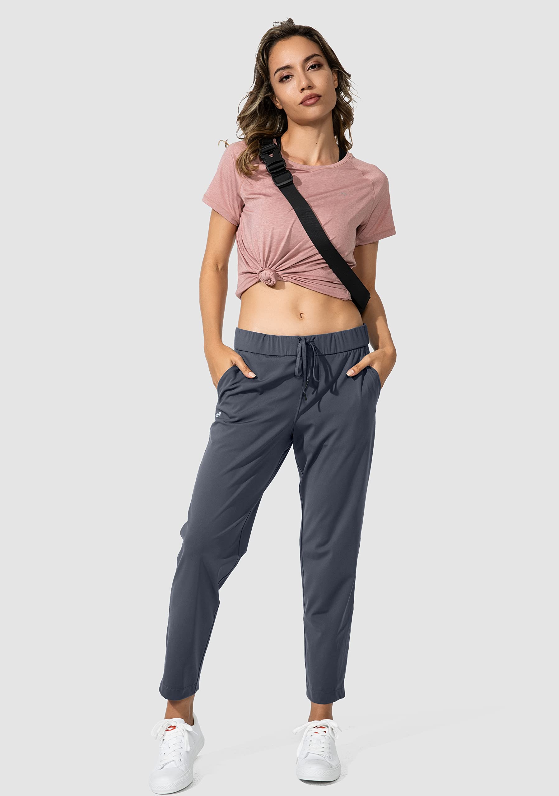 G Gradual Women's Pants with Deep Pockets 7/8 Stretch Sweatpants for Women Athletic, Golf, Lounge, Work (Dark Grey, Large)