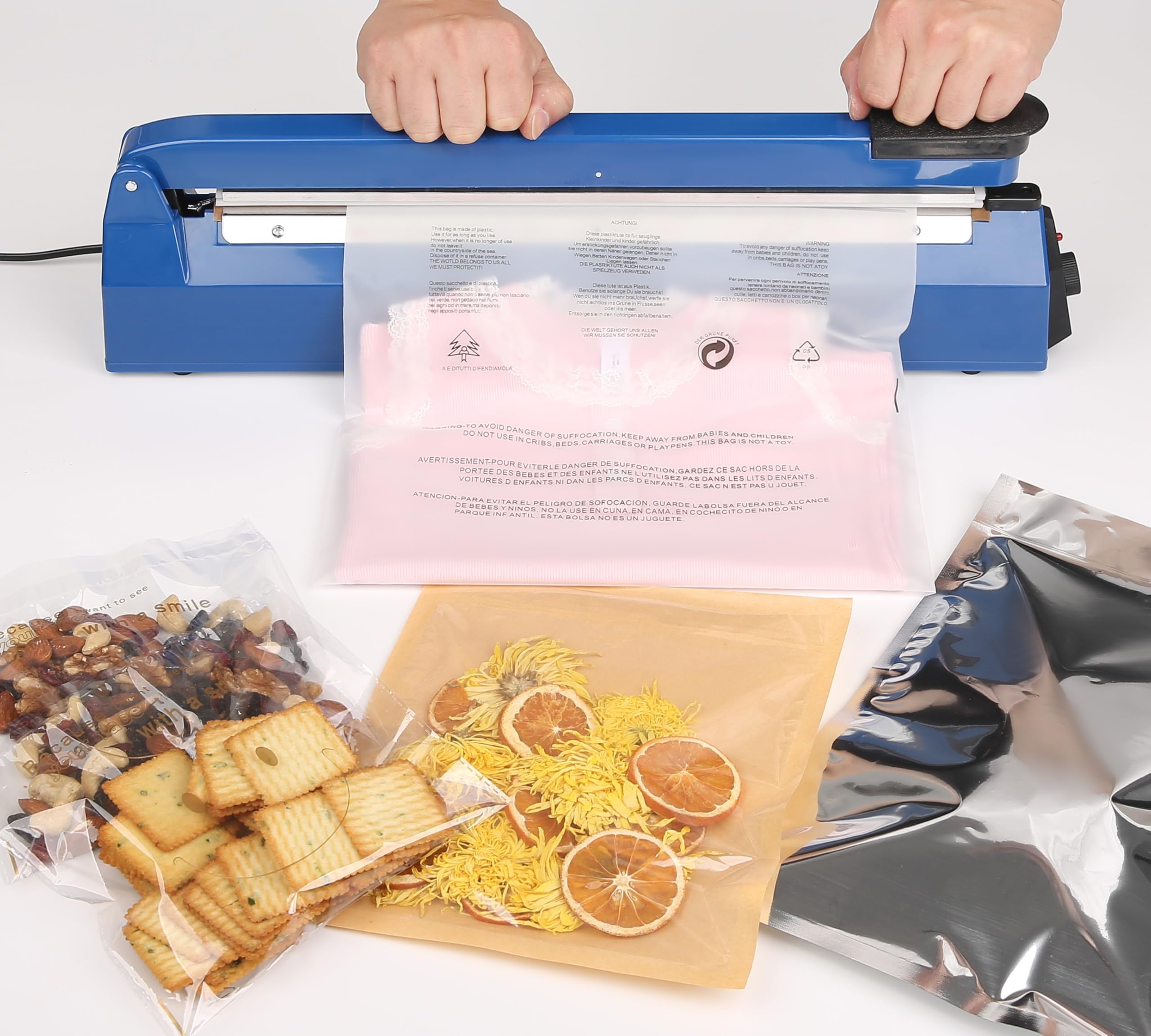 Impulse Sealer 16 inch Manual Heat Sealer Machine with Adjustable Heating Mode, ABS Shrink Wrap Bag Sealers for Plastic PE PP Bags, Portable Poly Bag Sealing Machine with Extra Replace Kit (blue)