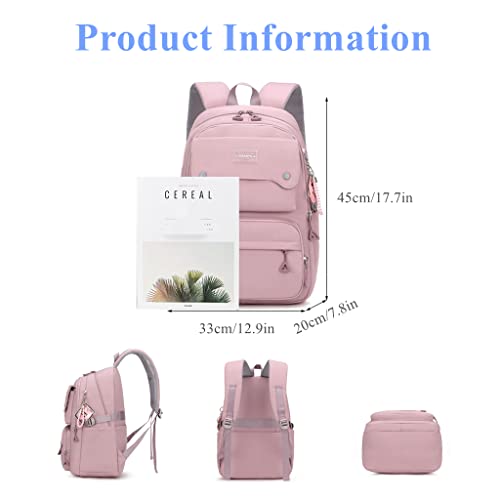 Solid Color School-Bags Black Backpacks for Teens Girls, Multi-pocket Elementary Girls Bookbags,Lightweight Casual Daypack