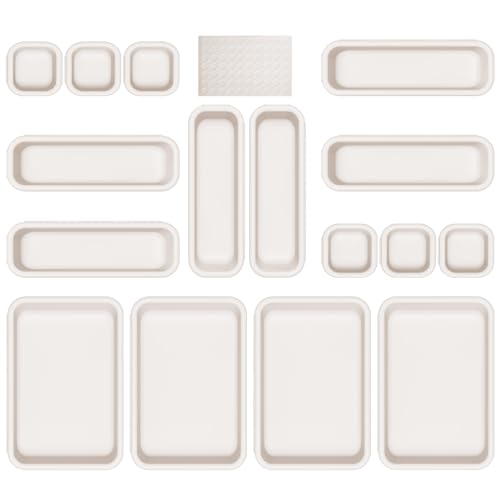 Famhap 16 PCS Desk Drawer Organizers, Versatile Bathroom and Vanity Drawer Organizer Trays, Storage Bins for Makeup, Bedroom, Kitchen Gadgets Utensils and Office(White)