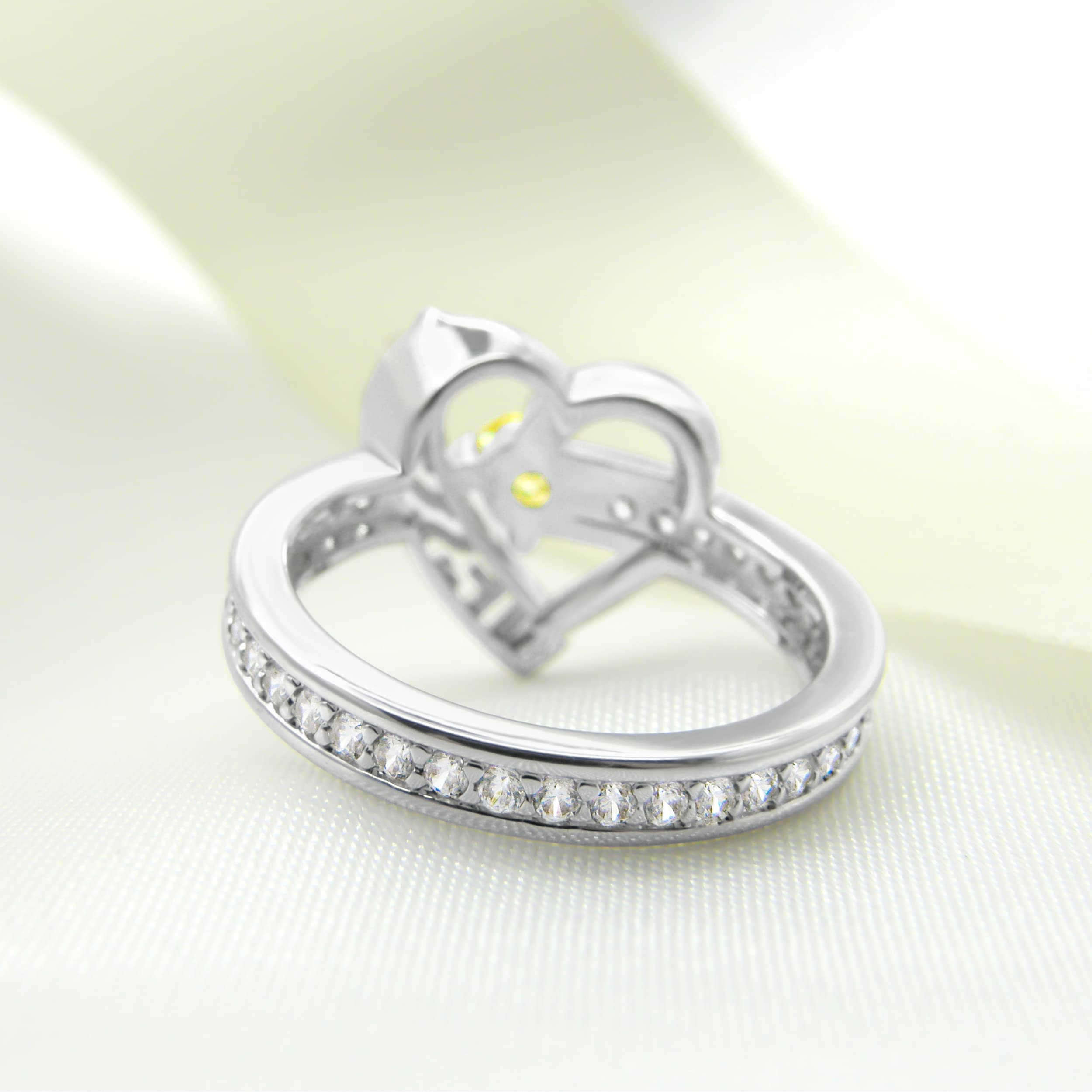 GLAMCARAT Sterling silver Heart Shaped personalized mothers ring with 1 birthstone engraved ring, customized ring, fine jewelry for women,initial engraving child names 1 stone name