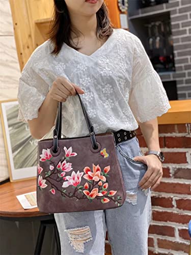GPPZM Embroidered handbag retro floral shoulder bag large capacity women's tote bag (Color : D, Size : 26(L)*23(H)*11(W) cm)