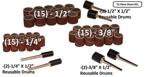 Katzco 51 Piece Drum Kit - 45 Sanding Bands, 6 Mandrills - Fits Any Drill - for Rotary Tools, Die Grinder, Power Drills, Carpenters, Woodworking, Paint, Sanding Surfaces and Finishing Jobs