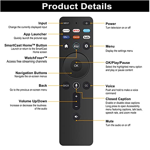 New Replacement Voice Remote Control XRT260 fit for Vizio V-Series and M-Series 4K HDR Smart TV with Shortcut App Keys Peacock Netflix PrimeVideo Disney+ Crackle TUBI Watchfree (Version 2)