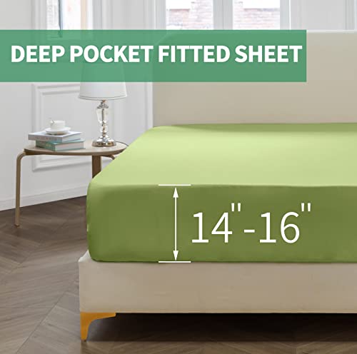 Entisn 4pcs Brushed Microfiber Sheet Full Size Sets, 1800 Thread Count Ultra-Soft Egyptian Quality Bed Sheets, Olive Green Luxury Bedding Sheets with 16" Deep Pocket, Breathable & Cozy & Anti-Wrinkle