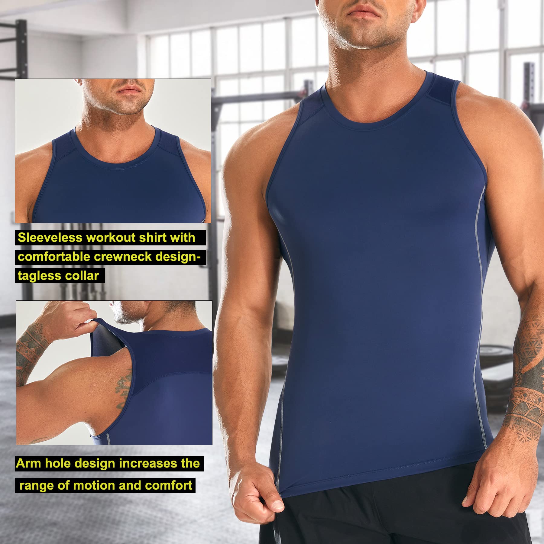 HAENPISY Mens Workout Sleeveless Shirts Gym Quick Dry Muscle Tank Top Running Athletic Moisture Wicking T Shirt(X-Large, Blue)