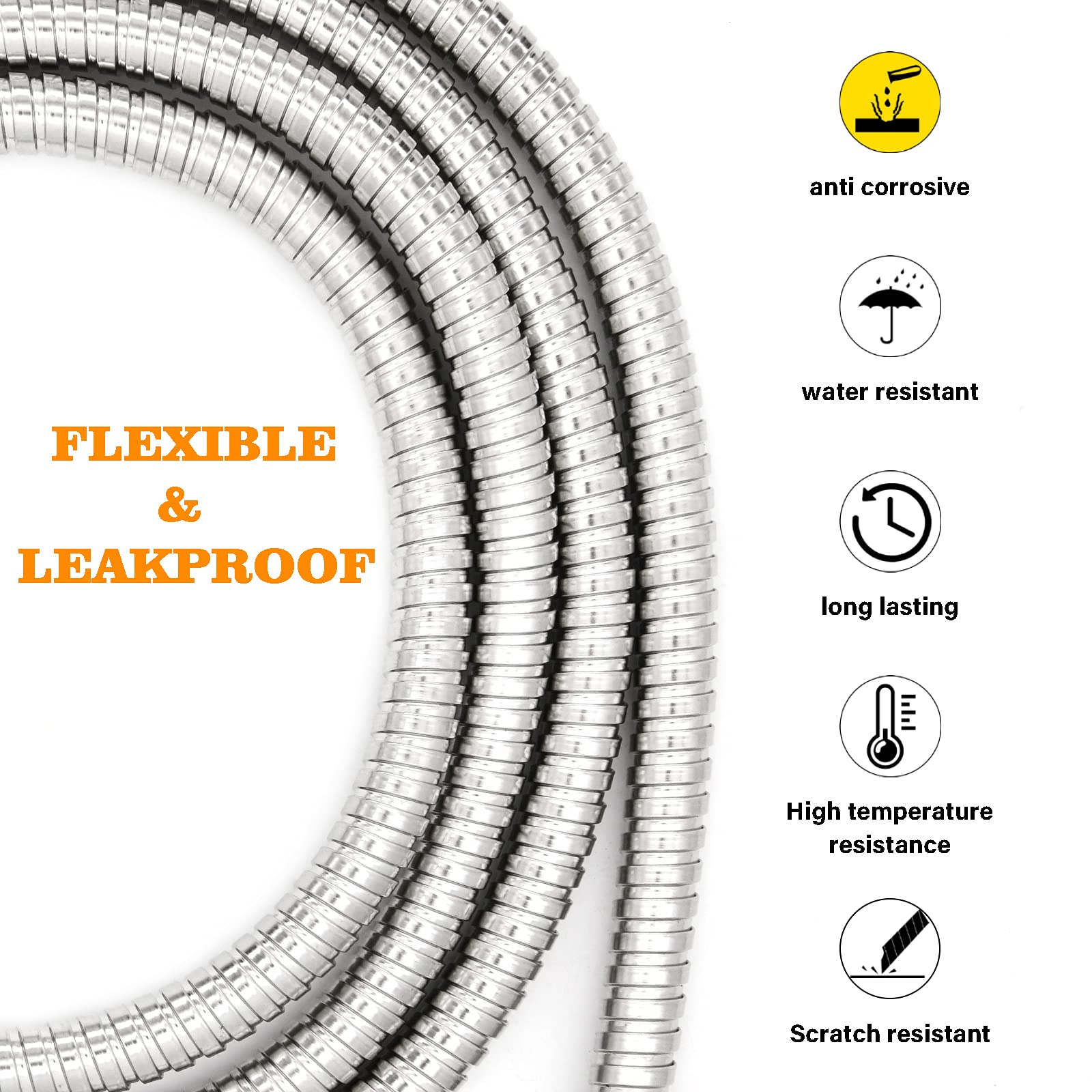 Metal Shower Hose Replacement,96 inch Extra Long Chrome Handheld Shower Head Hose - Lightweight And Flexible