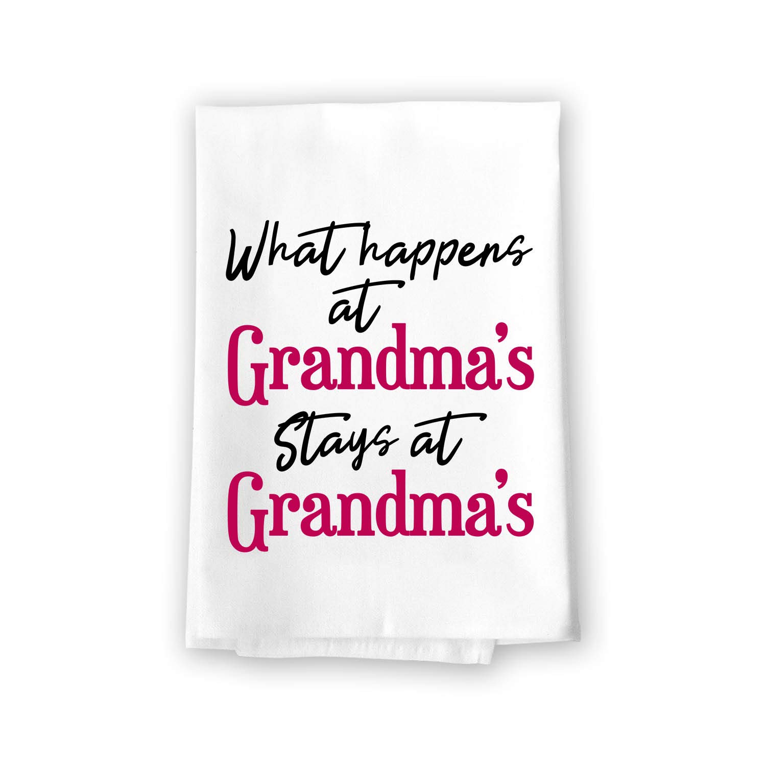Honey Dew Gifts, What Happens at Grandma's Stays at Grandma's, Cotton Flour Sack Towels, 27 inch by 27 Inch, Made in USA, Grandma Kitchen Towel, Granny Gigi Nana Gifts, Grandparents Day Gift