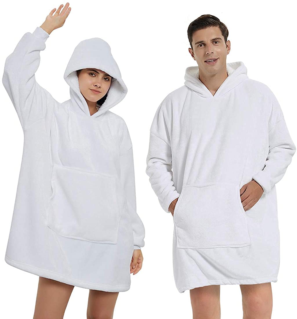 Hafisoe Oversized Wearable Blanket Hoodie,Fleece Sherpa Hooded Blanket Light Microfiber Flannel Sweatshirt Blanket with Pocket for Adult