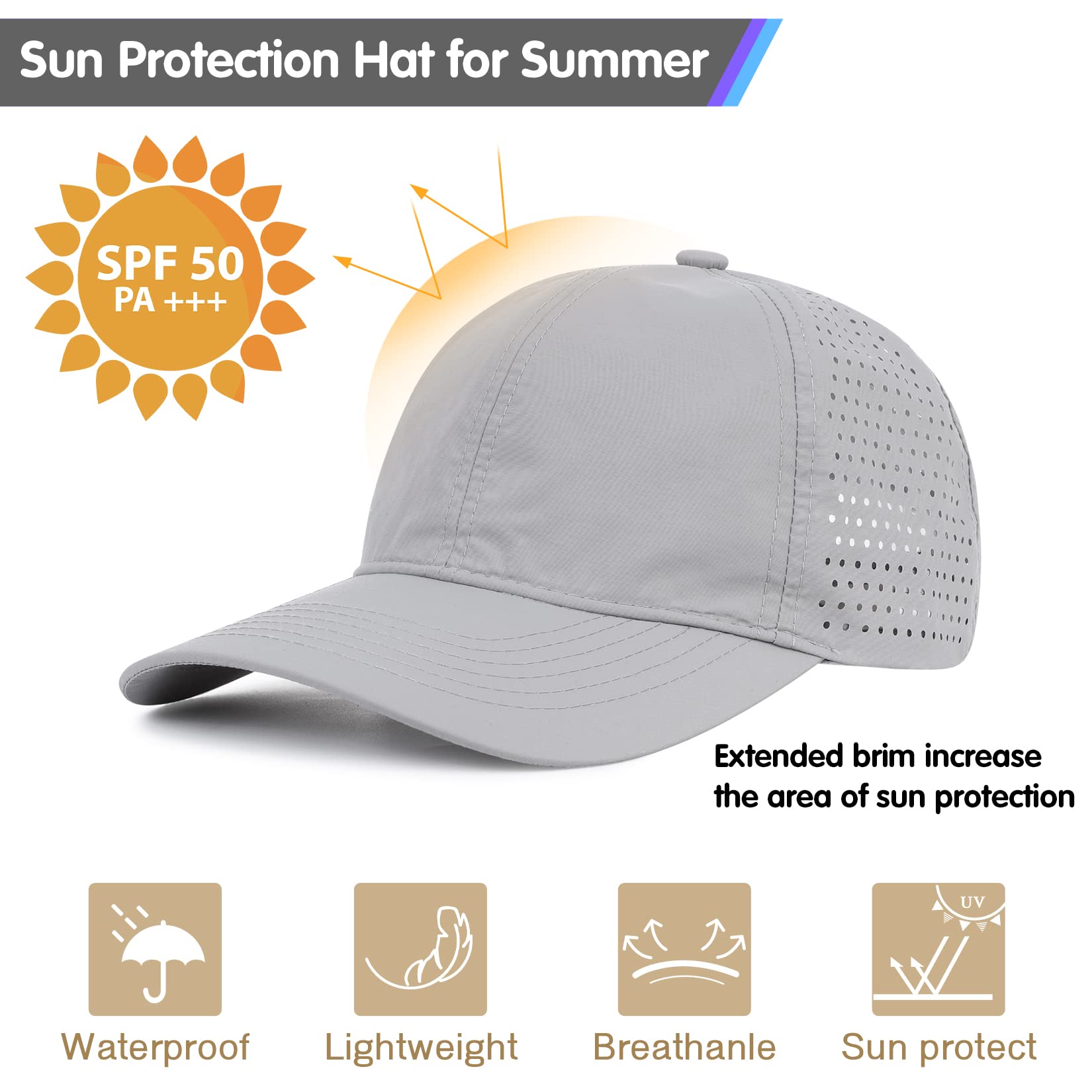 Komorebi Womens Baseball Cap High Ponytail Hat Quick Drying Mesh Trucker Hat Unisex Adjustable Running Hats Dad Hat Light Grey Medium