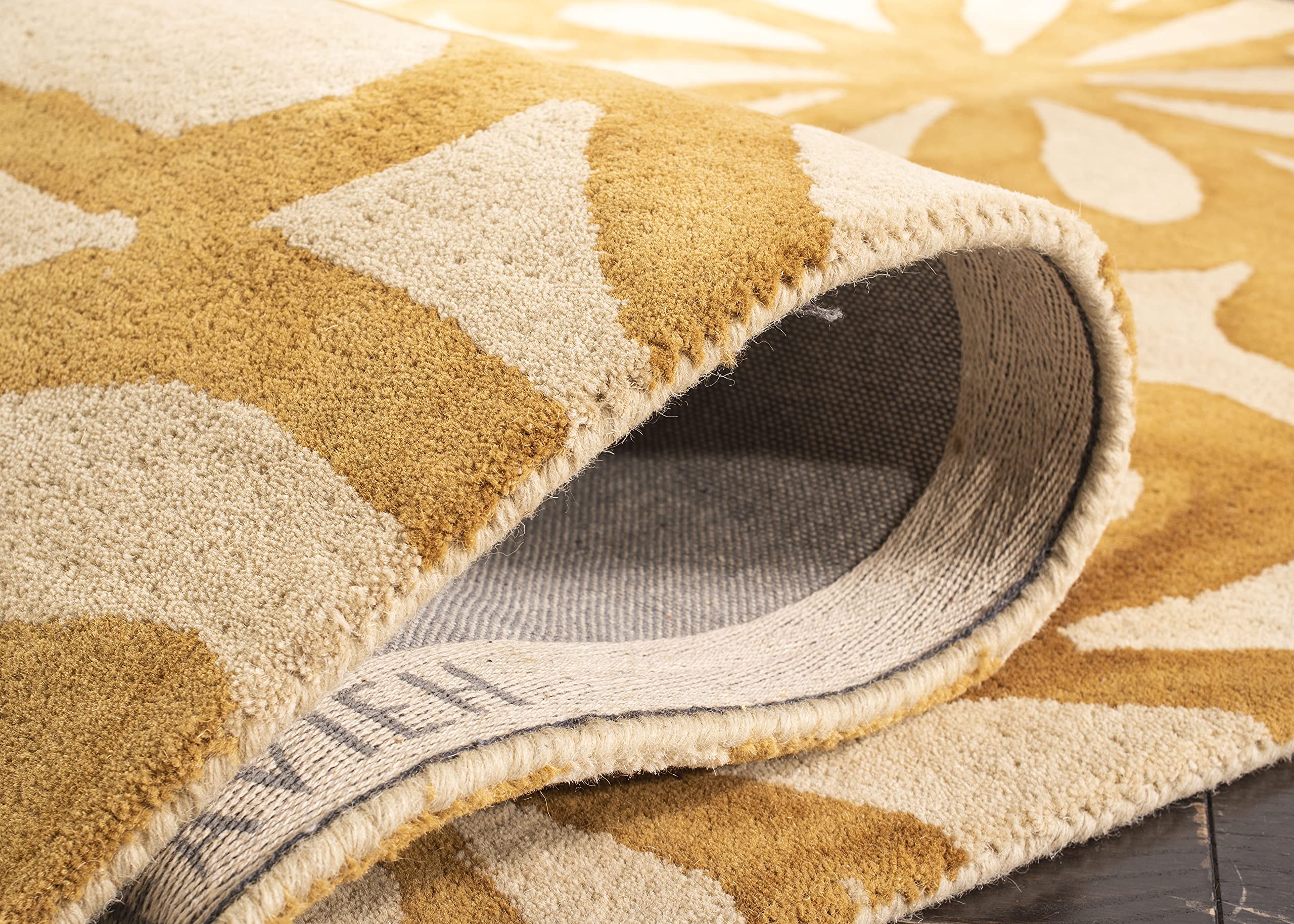 SAFAVIEH Dip Dye Collection 2' x 3' Beige / Gold DDY527M Handmade Floral Watercolor Premium Wool Accent Rug