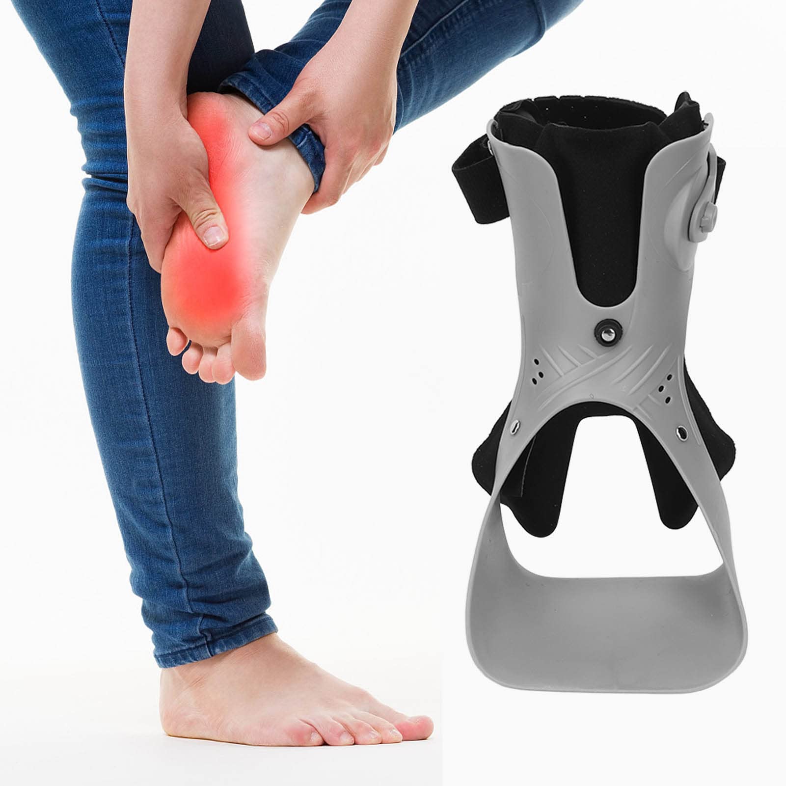 Foot Drop Orthosis, Ankle Foot Orthosis Rotary Buckle Posture Correct Soft Hollow Heel Lightweight for Paralysis (Left Foot M)