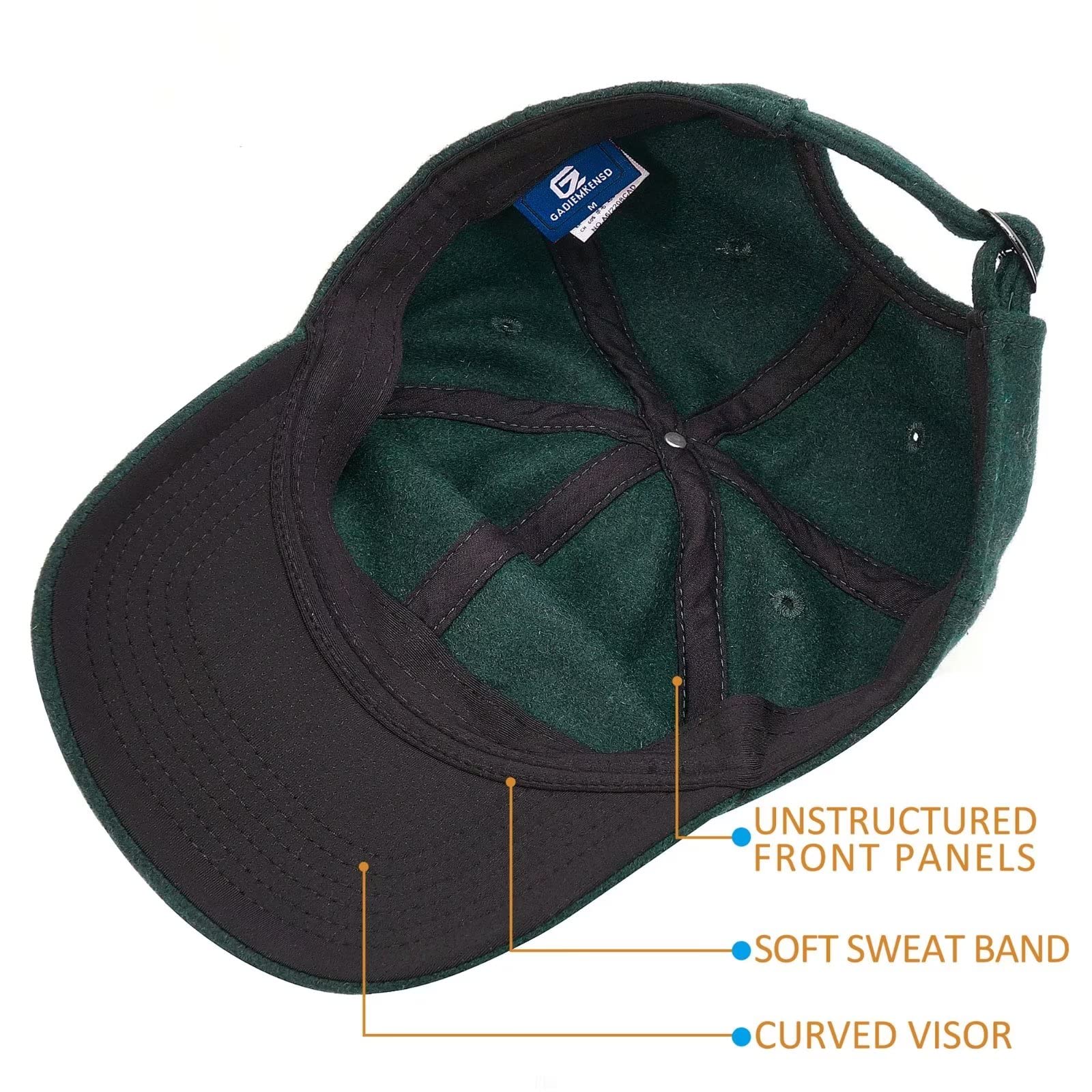 GADIEMKENSD Winter Baseball Caps Unstructured Wool Dad Hat Warm Trucker Hats Work Cap Workout Thick for Mens Womens 7 1/8-7 1/2 Blackish Green