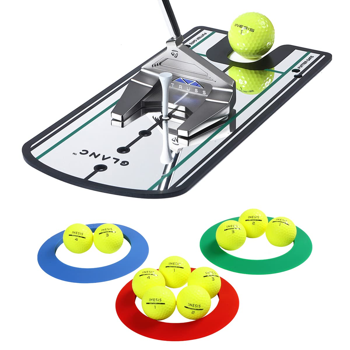 GLANC Golf Putting Mirror Practice Set, 2 in 1 Set Golf Putting Training Aid Equipment - Putting Alignment Mirror with Carry Bag and Golf Putting Hole Cups to Improve Your Putting