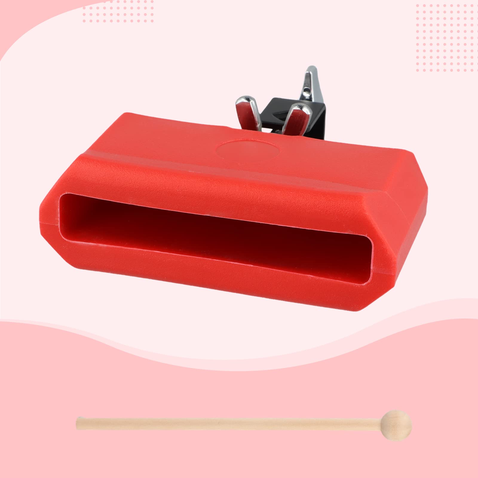 Jam Block, Plastic Cowbell Jam Drum Block with a Drumstick, Musical Percussion Block with Adjustable Mounting Bracket, Latin Drum Instrument, Red