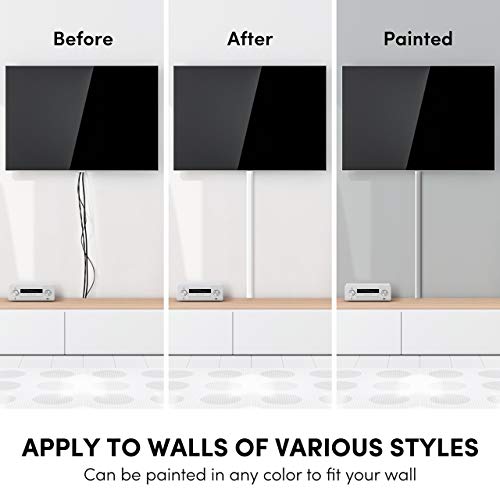 EVEO Cord Hider - 306β Cord Cover Wall Cable Hider, Cable Concealer, Wire Hiders for TV on Wall. Cable Management, Cord Hider Wall Cable Raceway Wire Covers for Cords -18X (L17 W0.95 H0.5) - White