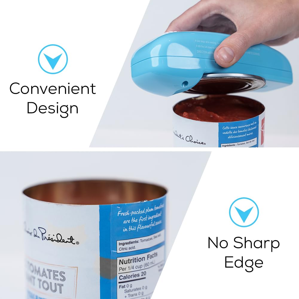 Hystrada Electric Can Opener - No Sharp Edge Handheld Can Opener - Battery Operated Can Opener - Easy One-Touch Operation Can Opener - Automatic Can Opener Works on All Types of Cans (Sky Blue)
