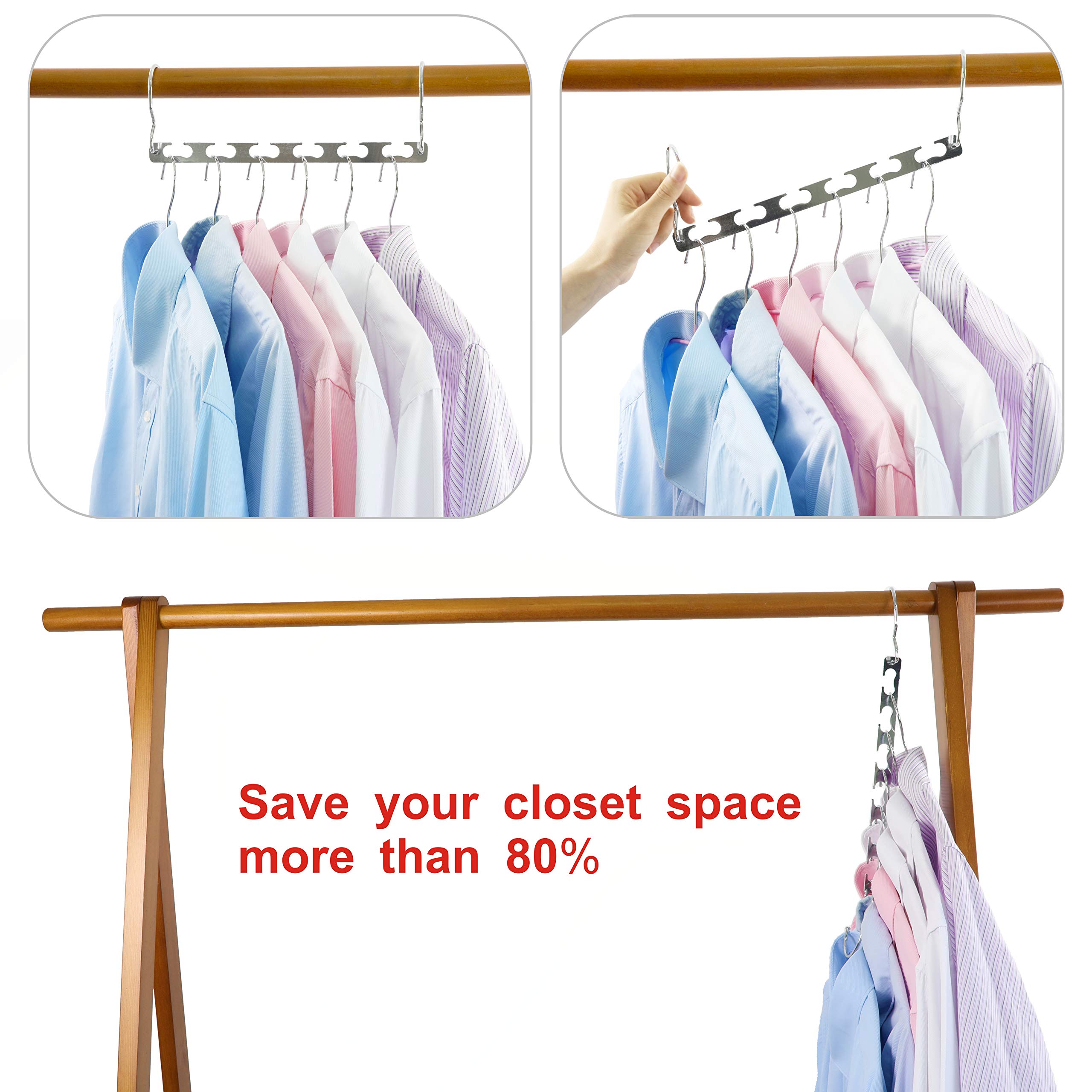 TOPIA HANGER Closet Hangers Space Saving, Heavy Duty Chrome Clothes Hanger Organizer, Multifunctional Hangers for Closet with Wider Wavy Slots and Hooks 4pcs, CT11C