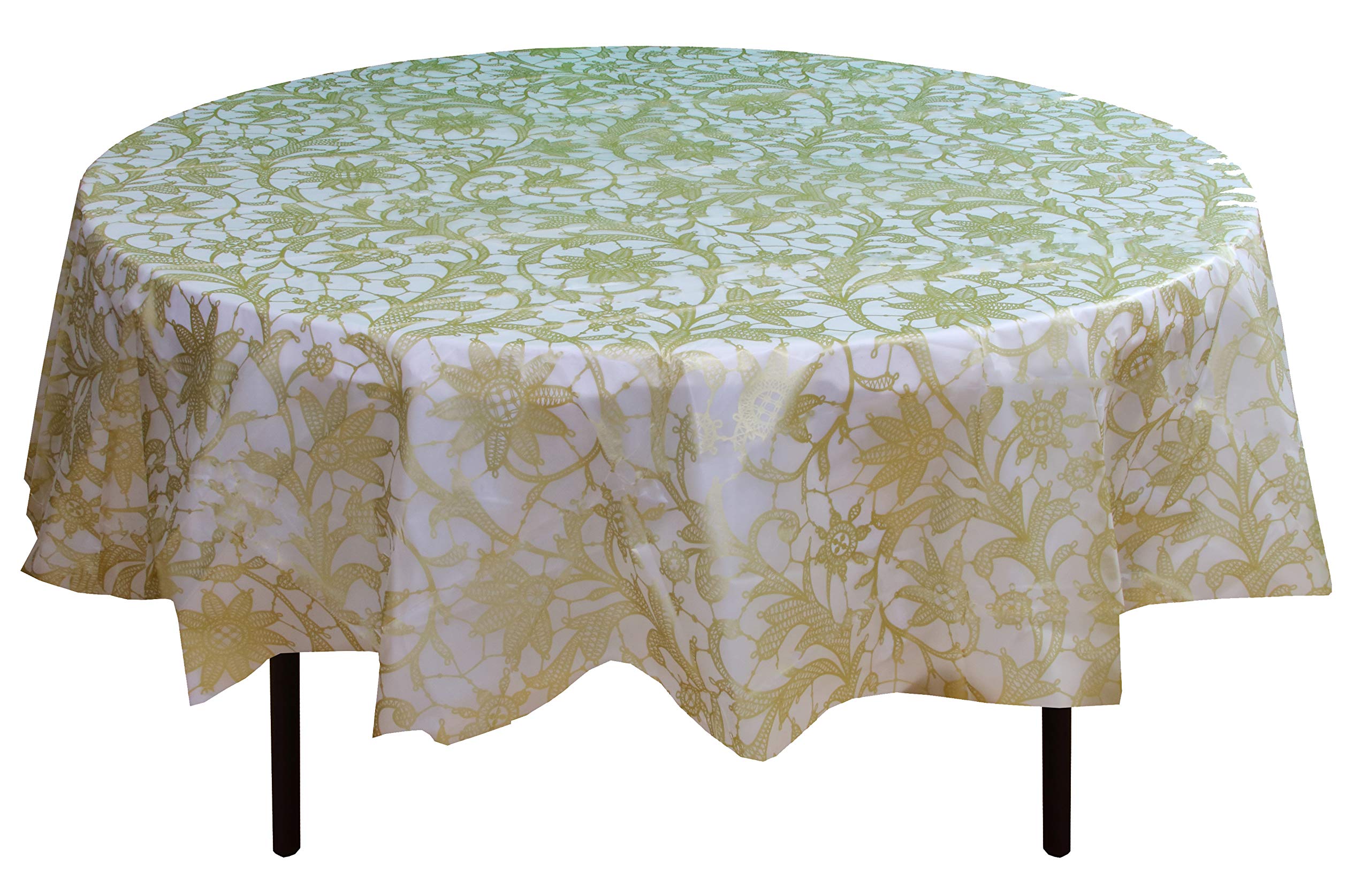 Exquisite 12 Pack Premium Round Plastic Tablecloth - Lace Design Printed Disposable Plastic Tablecloth 84 in. Round Tablecloth (Gold)