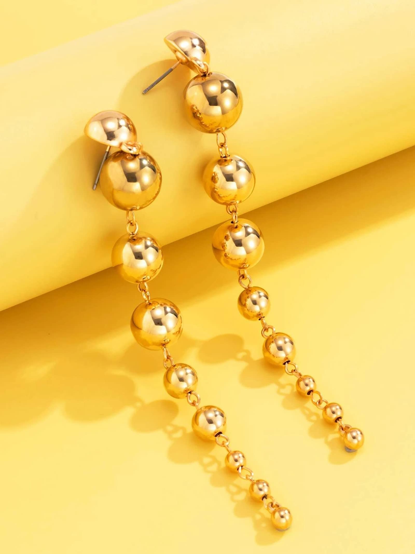 Gold Ball Dangle Earrings Link Round Ball Drop Earring for Women Statement Long Chain Ball Earrings Jewelry (Gold)