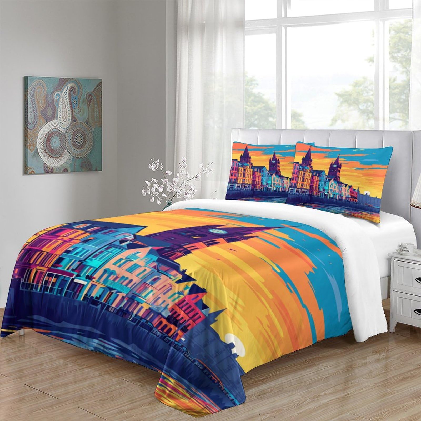 THUBDYEA Elizabeth Tower 3D Printedarchitecture Bedding Set Comforter Covers Duvet Cover Quilt Cover 3 Pieces with Pillowcases for Childrens and Adults Microfiber with Zipper Closure Twin(173x218cm)