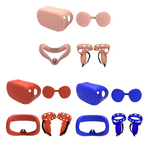 HEIXIAOYU VR Enclosure External Protective Cover For Oculus Quest 2 Accessories, Quest 2 VR Silicone Face Cover, VR Shell Cover,Quest 2 Touch Controller Grip Cover,Protective Lens Cover, (Pink)