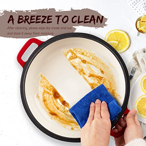 Overmont 2 in 1 Enameled Cast Iron Dutch Oven with Skillet Lid & Cookbook for Induction, Electric, Grill, Stovetop, Bread Baking (5 Quart)
