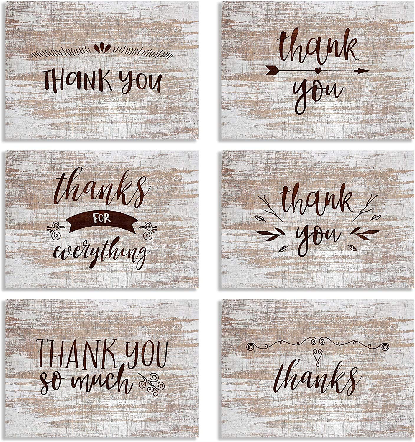 TOROS store 30 Pack Thank You Cards Set with Kraft Envelopes - Rustic Style Paper Cards - Thank you Cards 5 of Each Design - Perfect for Baby Shower Wedding Birthday Party Graduation