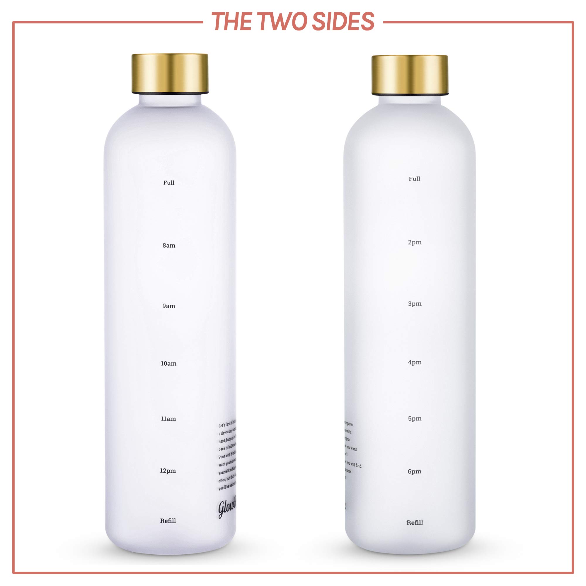 GLOW BOTTLE Motivational Water Bottle with Time Marker & Stickers, BPA Free Frosted Tritan Plastic, 1 Liter 32 Oz | 1 Bottle