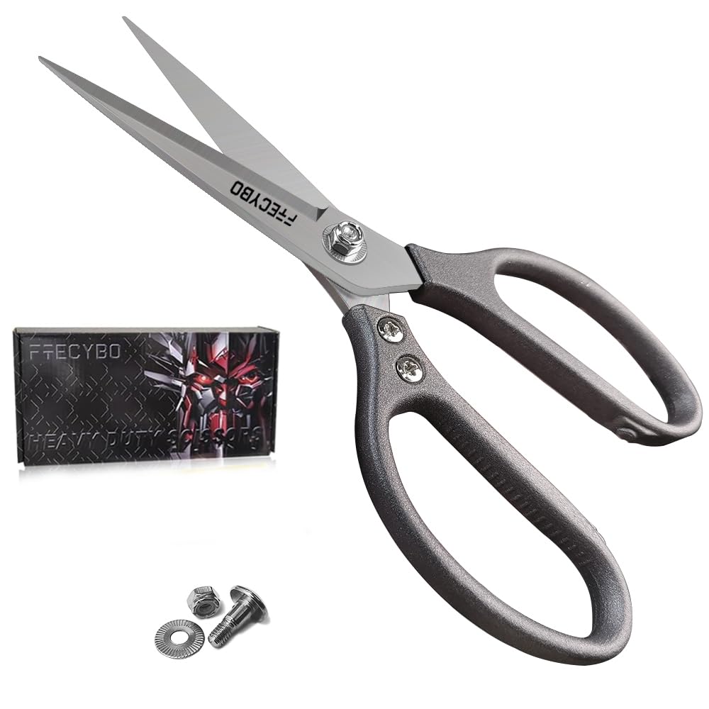 FTECYBO Heavy Duty Scissors 9'', All Purpose, Leather Scissors, Reinforced Stainless Steel Blades with Metal Handles for Home, Office, Easy Cutting Cardboard, Fabric, Carpet, Leather