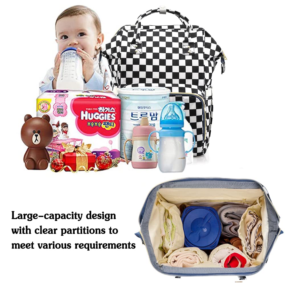 MCWTH Checkered Sunflower Diaper Bag Backpack Set for Baby Girls Mom, Large Capacity Multi-Function Nappy Bags Organizer