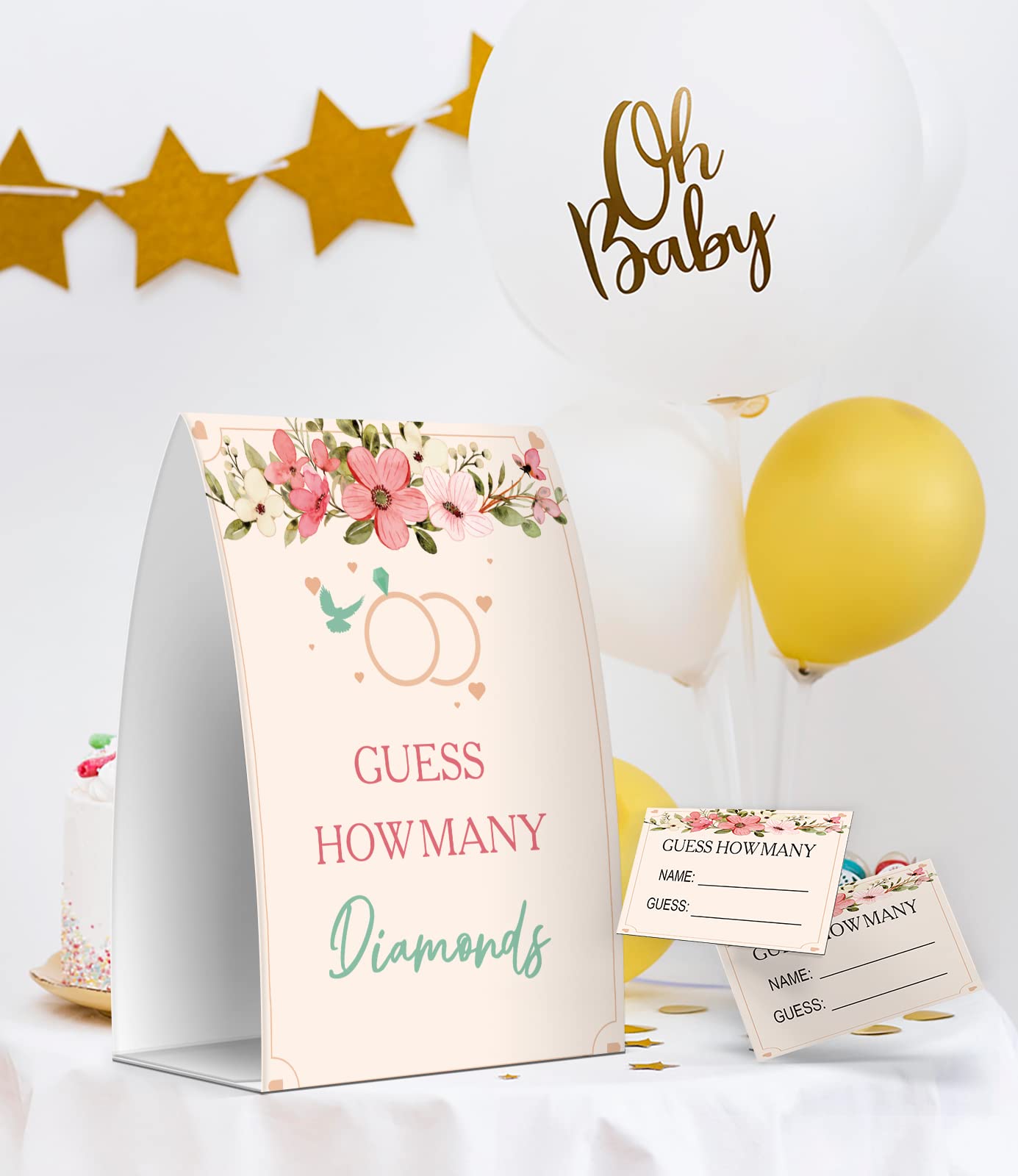 Guess How Many Diamonds, Bridal Shower Decorations, Bridal Shower Games - One Sign and 50 Cards(MANY012)