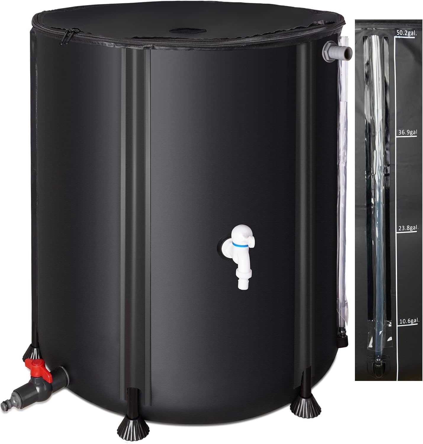 FAMIROSA Collapsible Rain Barrel, 53 Gallon Portable Rain Barrel, Rainwater Collection System for Garden Water Catcher Container, Rain Water Collection Barrel System with tick Marks, Black