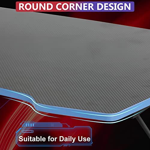 Yewuli 39.4'' Gaming Desk Computer Desk Gaming Table Z Shaped Gaming Workstation Pc Gamer Desk Small Computer Desk Adjustable Height with Headphone Hook, Blue