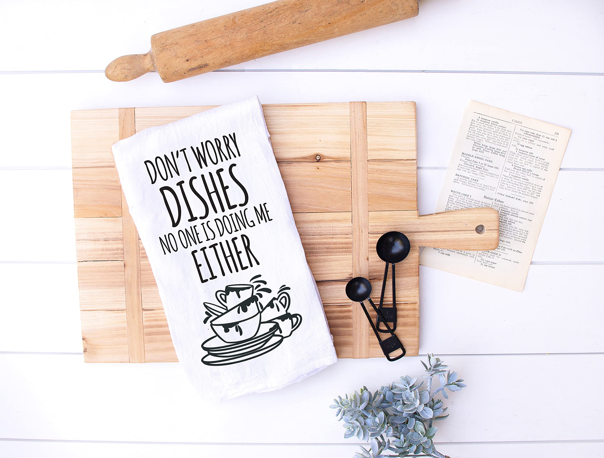 Handmade Funny Kitchen Towel - 100% Cotton Cheeky Dish Drying Towel- 28x28 Inch Perfect for Chef Housewarming Christmas Mother's Day Birthday Gift (Don't Worry Dishes...)