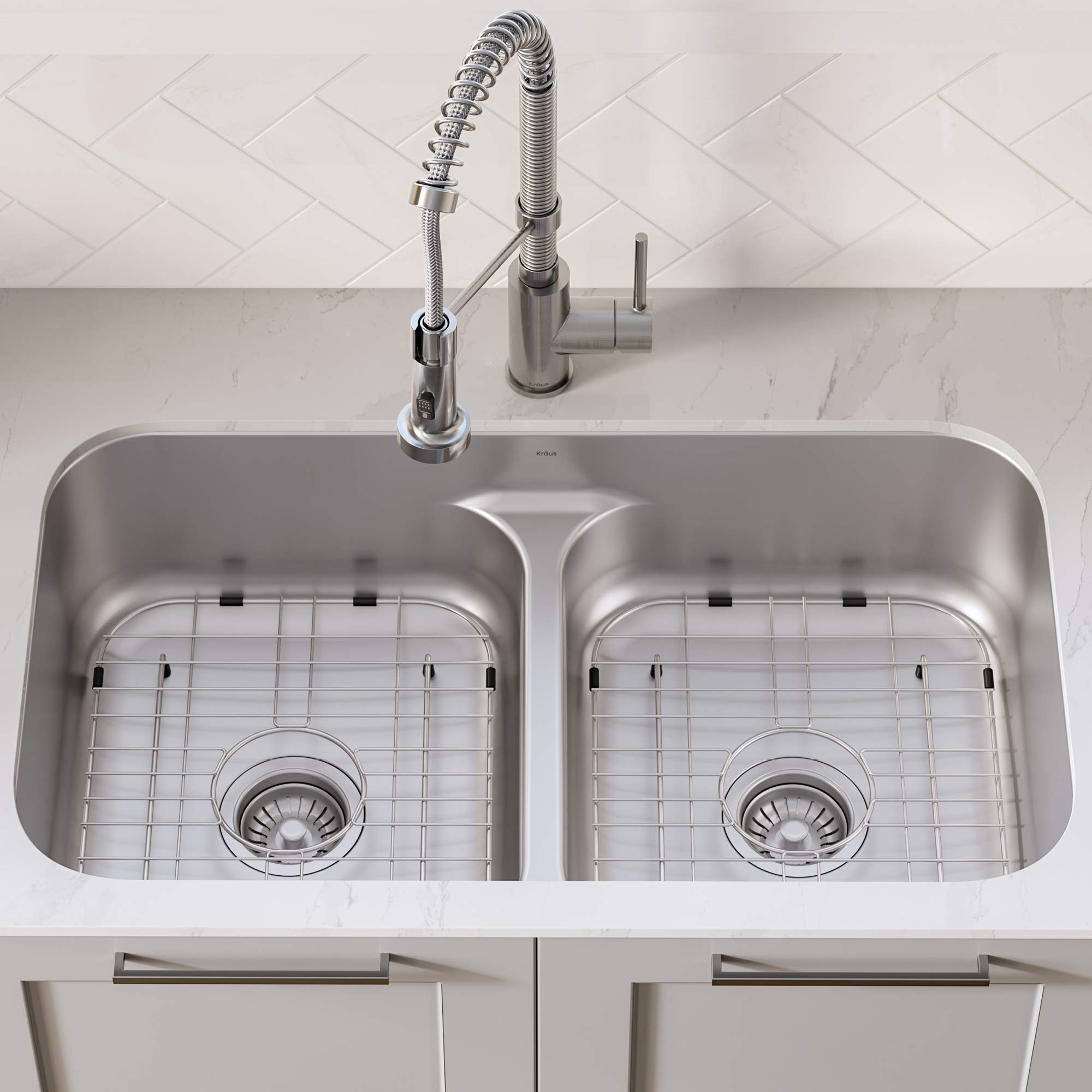KRAUS KCA-1200 Ellis Kitchen Combo Set with 33-inch 16 Gauge Undermount Kitchen Sink and Bolden 18-inch Pull-Down Commercial Style Kitchen Faucet, Spot Free Stainless Steel Finish