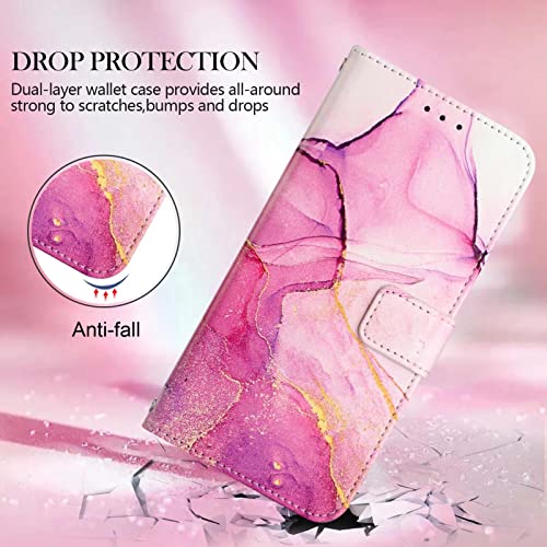 FTRONGRT Case for Tecno Spark Go 2021, with Mobile Phone Holder, Fall-Proof, Suitable for Tecno Spark Go 2021 Folding Mobile Phone Leather Protective Shell.Pink Purple Gold