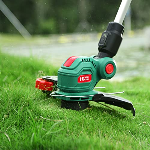 Weed Wacker Battery Weed Eater, HYPERECHO Cordless Grass String Trimmer 20V Auto-Feed Lines with 10 inch Cutting, Handle and Height Adjustable, 2.0Ah Battery and Fast Charger Included