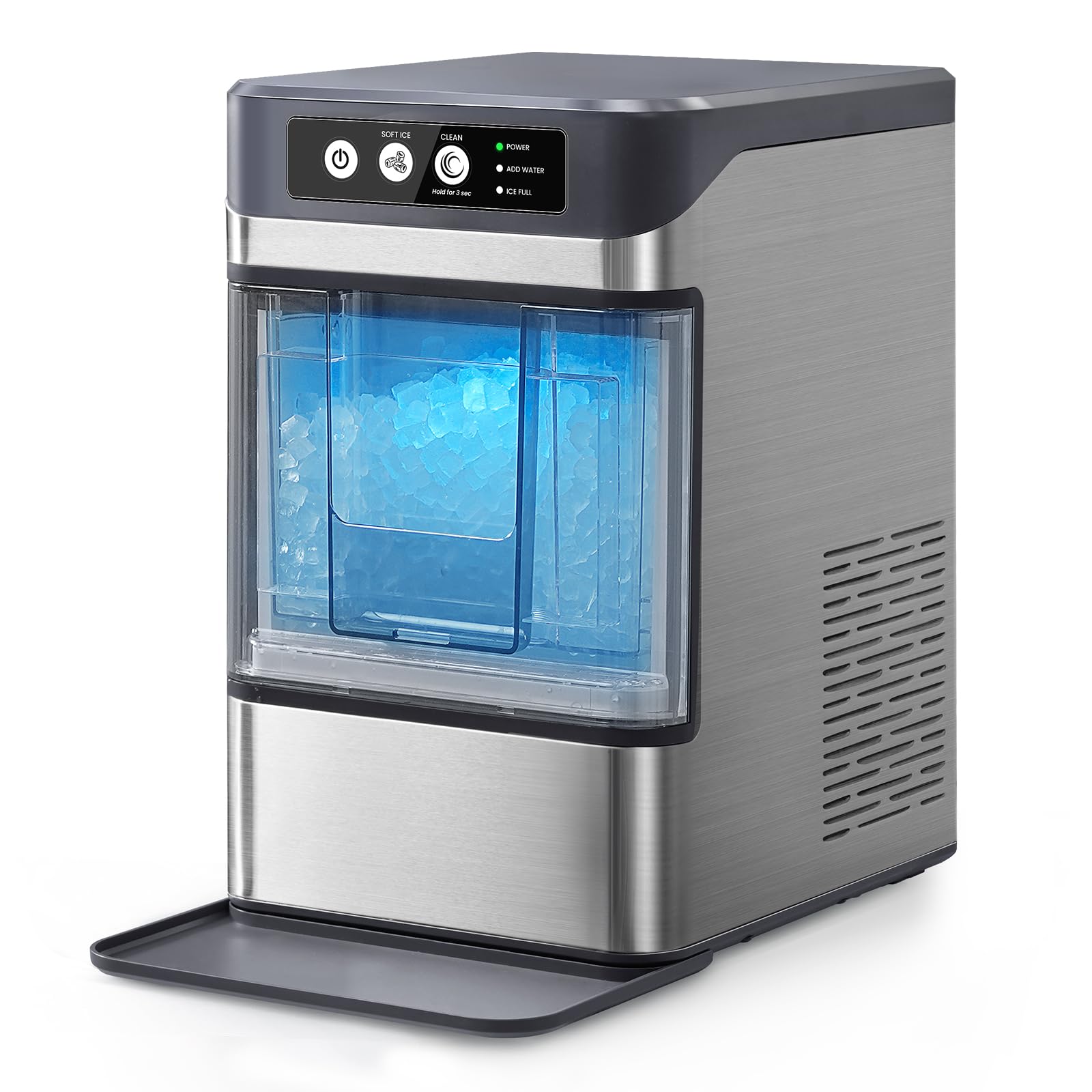 Nugget Ice Maker Coutertop,Chewable Soft Ice Maker Machine,Ready in 6 Mins,41Lbs per Day,Table Top Ice Cube Maker for Home, Self-Cleaning,Stainless Steel,Ideal for Parties, Kitchens, Bars, Offices