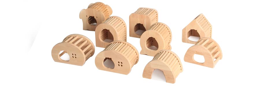MPMLMF Hamster Sleeping House Hideout& Hamster Wood, Hamster Toys with Climbing Ladder, Hamster Accessories for Hamsters Gerbils Hedgehog or Similar-Sized Pets (Rectangle—Shaped)