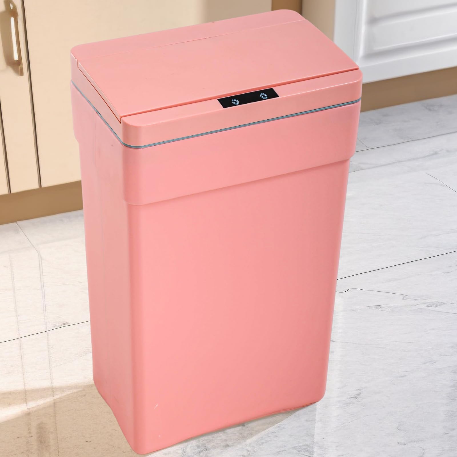 Touchless Kitchen Trash Can 13 Gallon Trash Can Bathroom Garbage Can PP Material Hard Plastic Trash Can with Automatic Lid Waterproof Trash Can for Bathroom, Powder Room, Office (Pink)