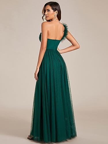 Ever-Pretty Women's Elastic Waist One Shoulder Plaeted A-line Flowy Maxi Bridesmaid Dresses Ball Gowns Green US10