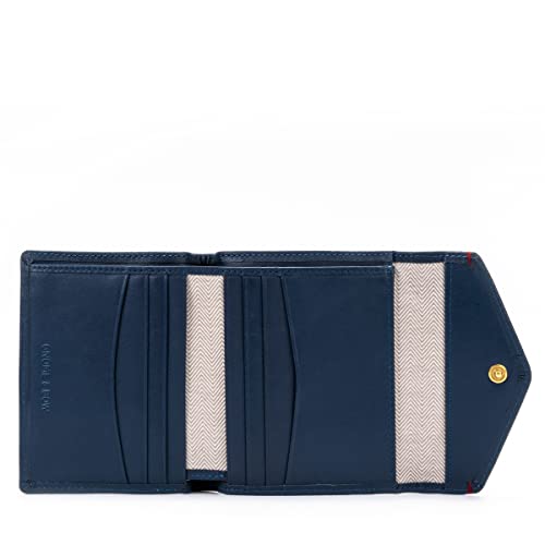 Gnome & Bow Envelope Flap Cash Coin Small Bifold Wallet Women (100% Genuine USA Nappa Leather/RFID Blocking) (Blue)